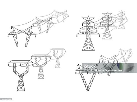 Supports Of The Highvoltage Power Grid Vector Illustration Of Utility Electric Transmission
