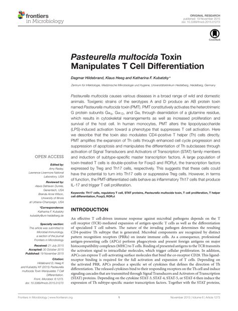 Pdf Pasteurella Multocida Toxin Manipulates T Cell Differentiation
