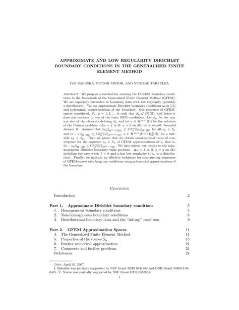 Pdf Approximate And Low Regularity Dirichlet Boundary Conditions In The Generalized Finite