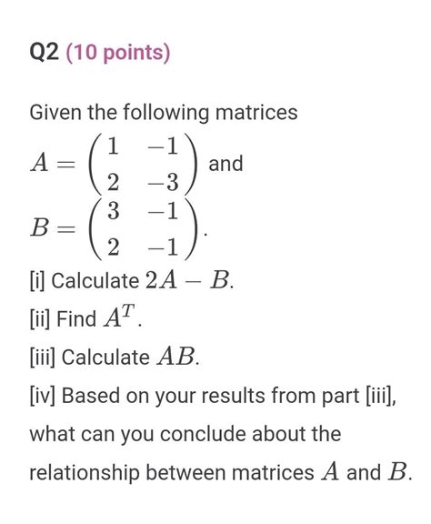 Solved Q Points Given The Following Matrices Chegg Com