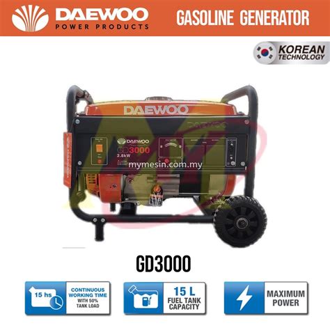 Daewoo Dg3000 Gasoline Generator 3000w 4 Stroke 1 Phase Selangor