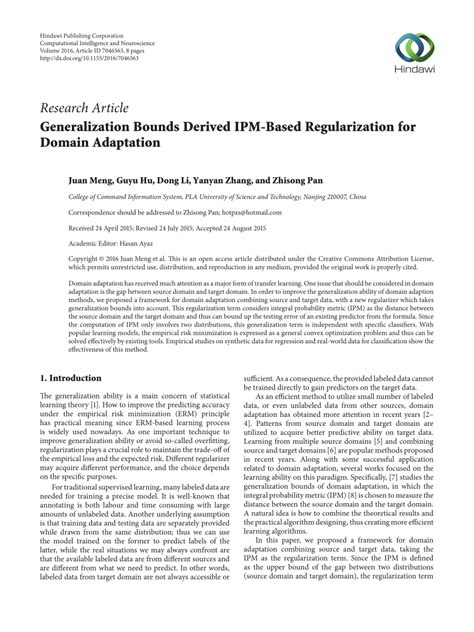 Pdf Generalization Bounds Derived Ipm Based Regularization For Domain Adaptation