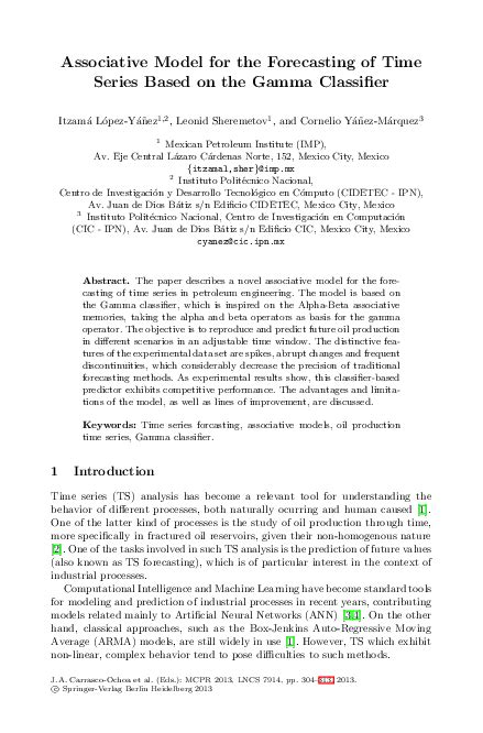 Pdf Associative Model For The Forecasting Of Time Series Based On The