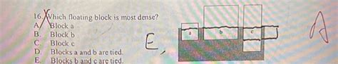 solved xunich 16 which floating block is most dense a