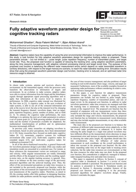 PDF Fully Adaptive Waveform Parameter Design For Cognitive Tracking Radars