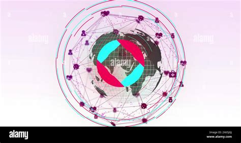 Colorful Abstract Shapes And Network Of Digital Icons Over Spinning