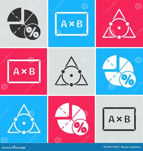 Set Graph Schedule Chart Diagram Chalkboard And Triangle Math Icon Vector Stock