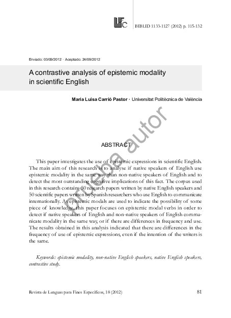Pdf A Contrastive Analysis Of Epistemic Modality In Scientific English
