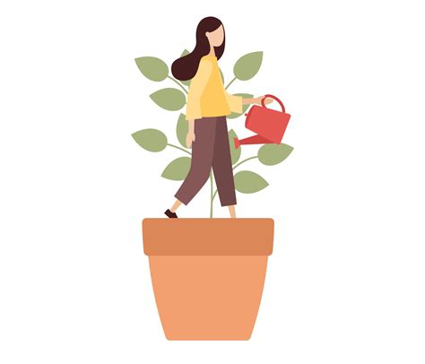personal growth icon woman in flowerpot watering herself self