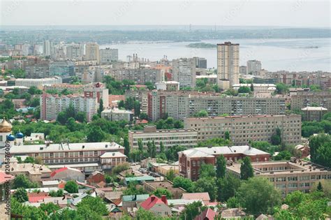 Sammer panoramic view from a height to the city of the Saratov and the ...