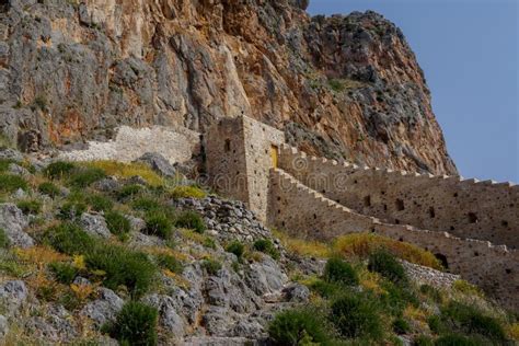 Monemvasia Greece Walls Of A Medieval Fortress Town Stock Image