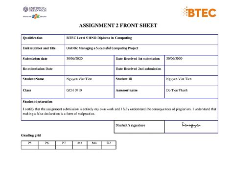 Unit 06 Assignment 1 Frontsheet Assignment 1 Front Sheet Qualification Btec Level 5 Hnd