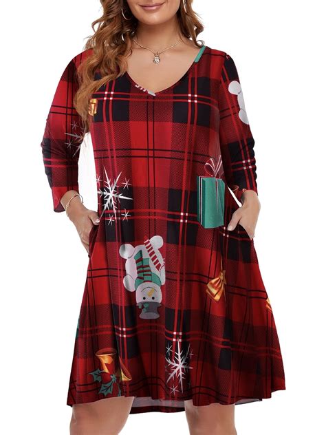 Vepkul V Neck Plus Size Dresses 34 Sleeve Casual Loose Swing Fall