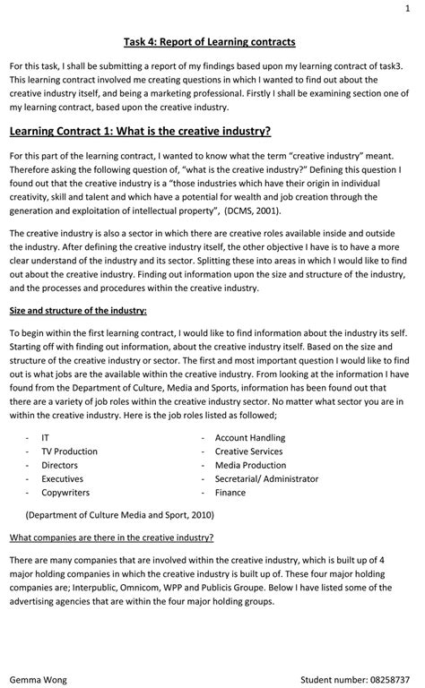 Learning Contract Plans And Report Learning Contract Plans And Report