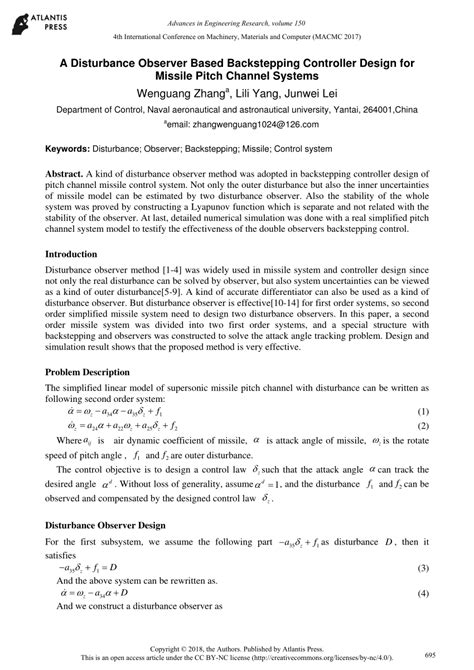 pdf a disturbance observer based backstepping controller design for
