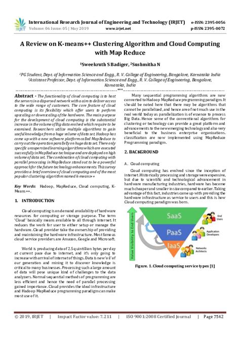 Pdf Irjet A Review On K Means Clustering Algorithm And Cloud Computing With Map Reduce