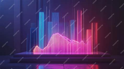 Futuristic data visualization with neon bar charts and line graph showing advanced technology ...
