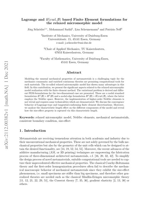 pdf lagrange and h operatorname{curl} { cal b} based finite