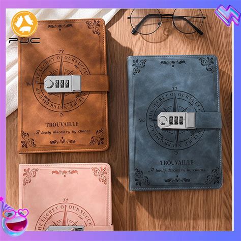 Vintage Password Book A5 Locked Notebook Student Diary Book Password