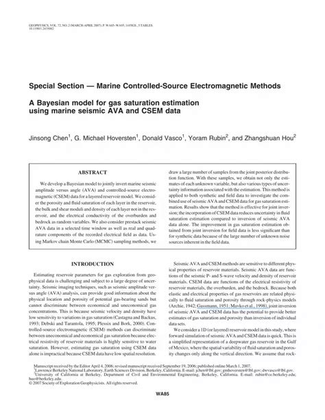 Pdf A Bayesian Model For Gas Saturation Estimation Using Marine