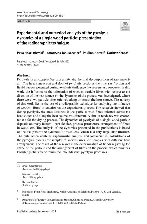 Pdf Experimental And Numerical Analysis Of The Pyrolysis Dynamics Of A Single Wood Particle
