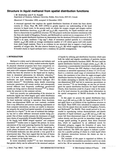 Pdf Structure In Liquid Methanol From Spatial Distribution Functions