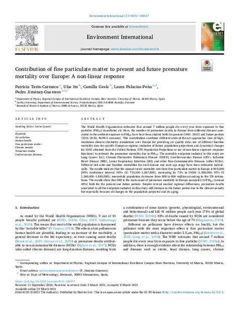 Pdf Contribution Of Fine Particulate Matter To Present And Future Premature Mortality Over