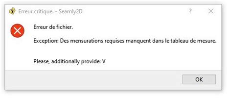 Message Erreur Critique Bug Reports Issues Seamly Patterns Forum
