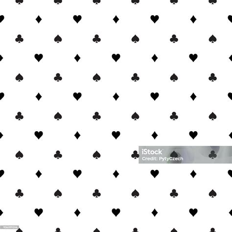 포커의 완벽 한 패턴 배경 맞는하트 클럽 스페이드와 다이아몬드백색 배경에 행에 배열 카지노 도박 테마 벡터 일러스트 레이 션 검은색에 대한 스톡 벡터 아트 및 기타 이미지