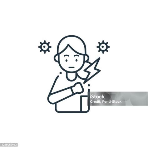 흰색 배경에서 격리된 아픈 벡터 아이콘입니다 개요 웹 사이트 디자인 및 모바일 응용 프로그램 개발을위한 얇은 라인 아픈 아이콘 얇은 선 아픈 윤곽선 아이콘 벡터