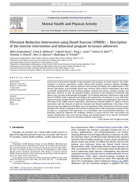 Pdf Stimulant Reduction Intervention Using Dosed Exercise Stride Description Of The