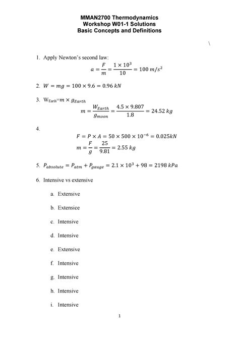 Mman2700 W01 1 Solutions Warning Tt Undefined Function 32 Mman2700 Thermodynamics Workshop