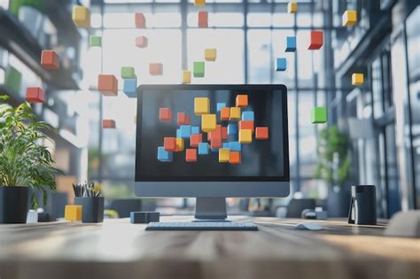 3d Image Showing Office Environment Computer Screen Ui Design Interface And Computer Display