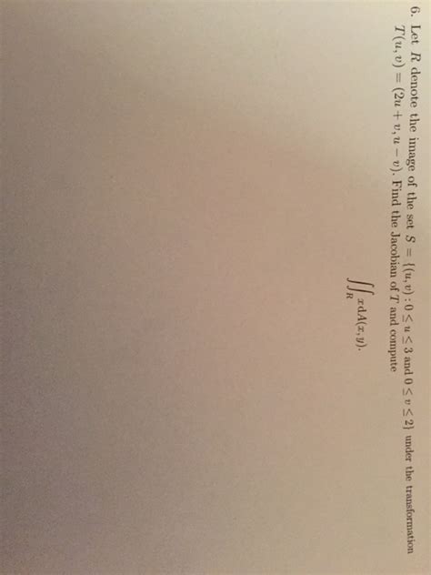 Solved Let R Denote The Image Of The Set S U V 0 Chegg Com