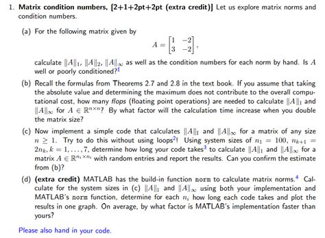 Solved 1 Matrix Condition Numbers 212pt2pt Extra
