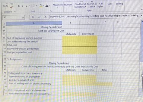 Solved Excel SIM Process Costing Using The Weighted Average Chegg Com