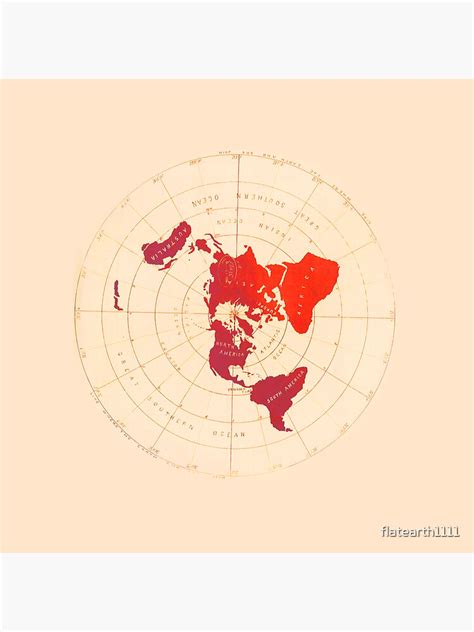 Flat Earth Map Azimuthal Equidistant Projection Red Design Sticker For Sale By