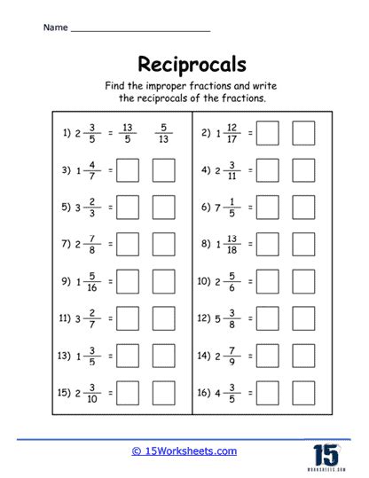 Reciprocals Worksheets Understanding Their Use 15