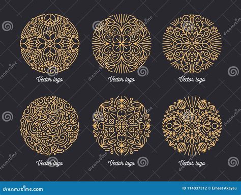Collection Of Beautiful Round Ornaments Drawn With Contour Lines Bundle Of Circular Ornate