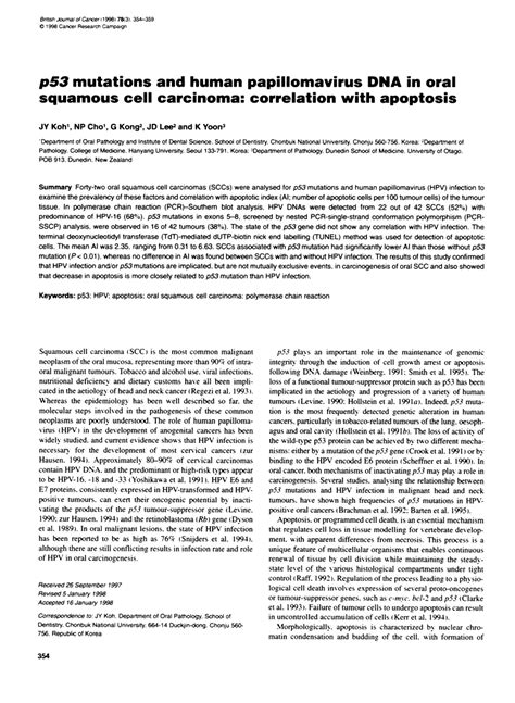 P53 Mutations And Human Papillomavirus Dna In Oral Squamous Cell
