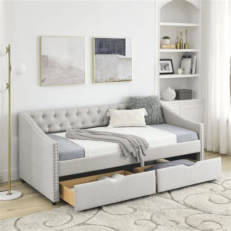 Dealtops Twin Size Upholstered Daybed With Two Storage Drawers Twin