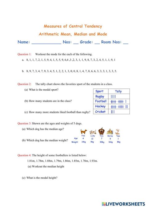 Median Mode And Range Worksheets
