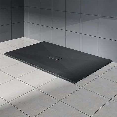 Rinse Bathrooms Black Rectangular Shower Tray Slate Effect Smc Slip