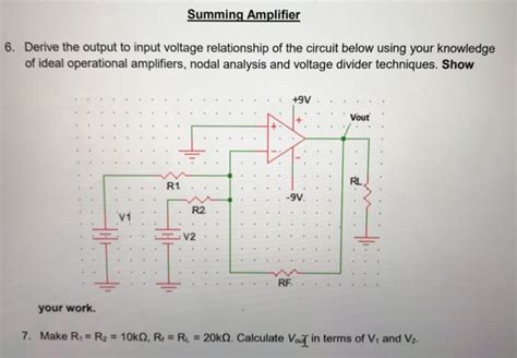 Solved Summing Amplifier 6 Derive The Output To Input