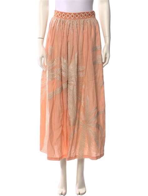 Emporio Sireneuse Linen Midi Length Skirt Orange Skirts Clothing