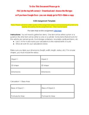 Template GEOMETRY ASSIGNMENT BLANK To Use This Document Please