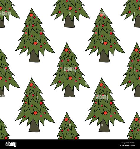 Vector Christmas Seamless Pattern With Color Cartoon Christmas Trees
