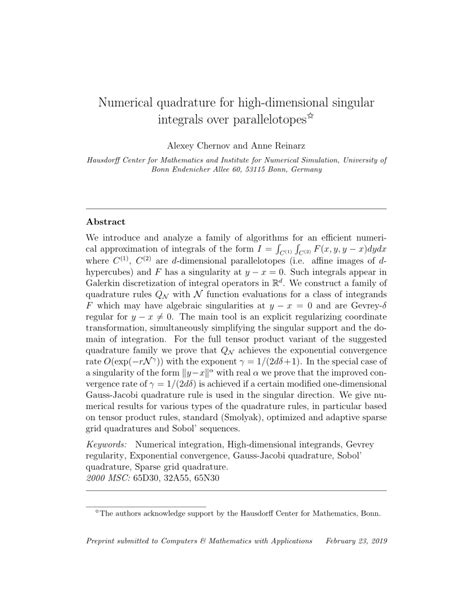 pdf numerical quadrature for high dimensional singular integrals over