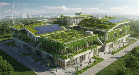 Illustration Of Eco Friendly Architecture That Shows Energy Efficient Elements Stock