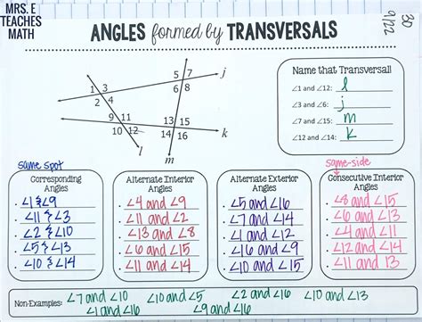 worksheet 3 parallel lines cut by a transversal